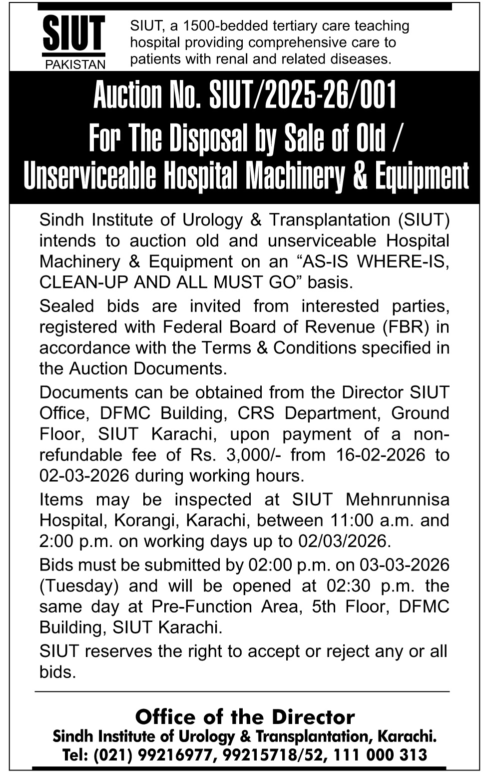 Tenders – SIUT